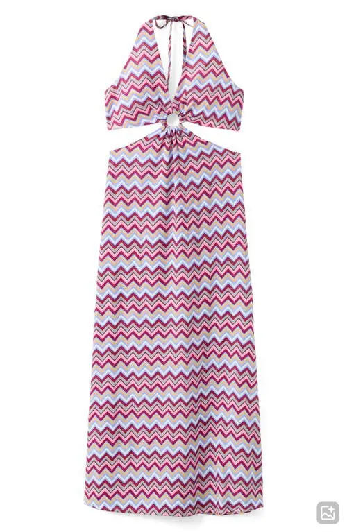 Mango Printed Cutout Halterneck Midi Dress - Sky Blue