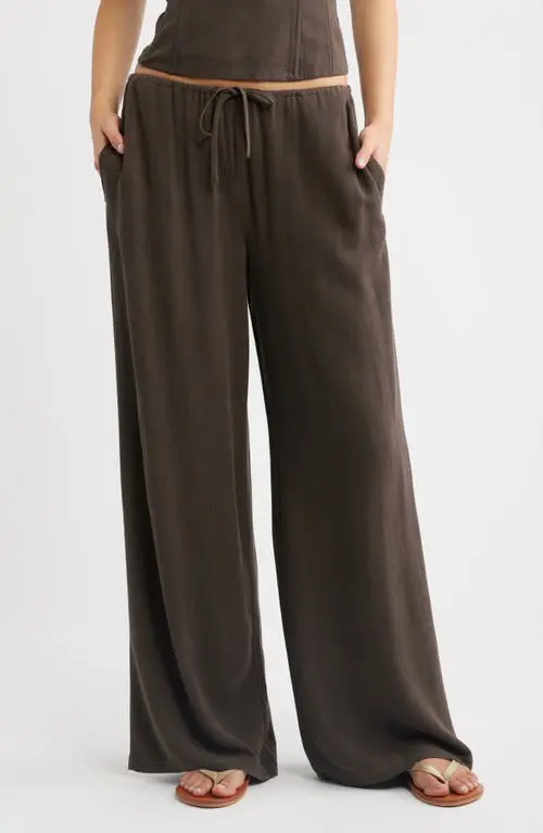 PACSUN Milla Tie Waist Wide Leg Pants - Brown