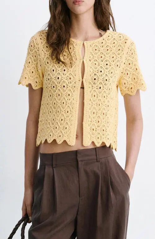 Mango Openwork Crochet Knit Top - Yellow