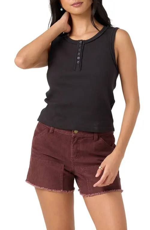 O'Neill Ribbed Henley Tank With Button Placket - Black