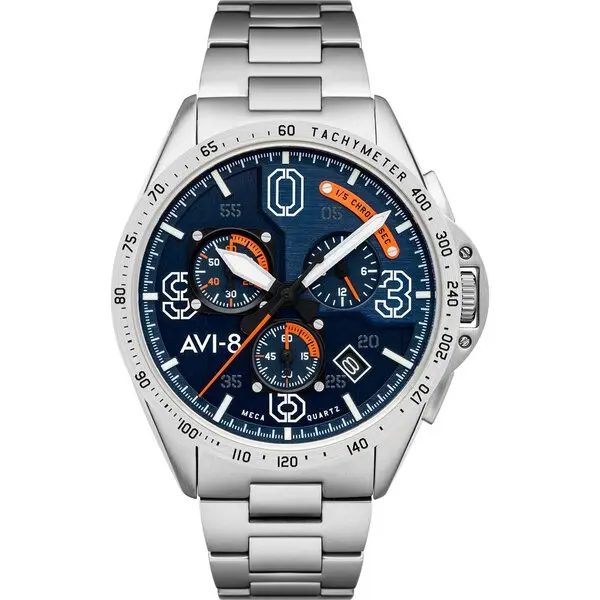 AVI-8 P-51 Mustang Blakeslee Chronograph Bracelet Watch - Blue/silver