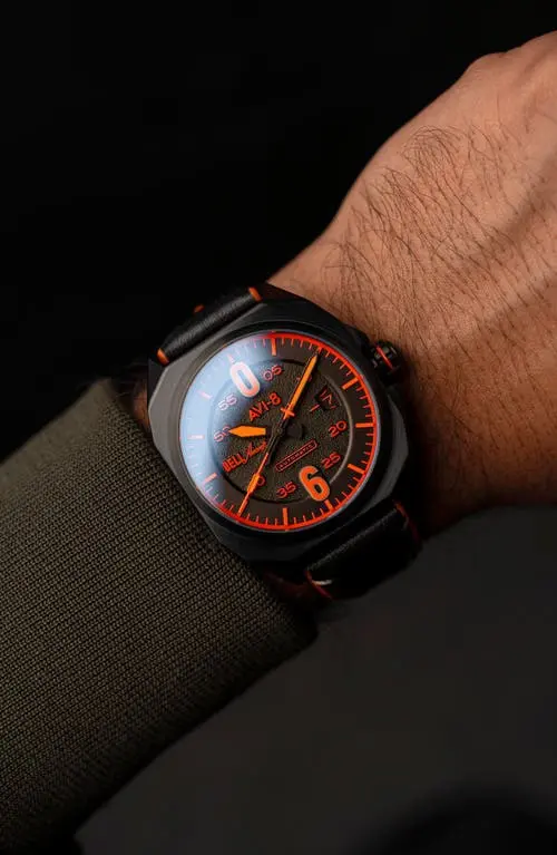 AVI-8 Automatic Watch With Leather/rubber Strap - Black