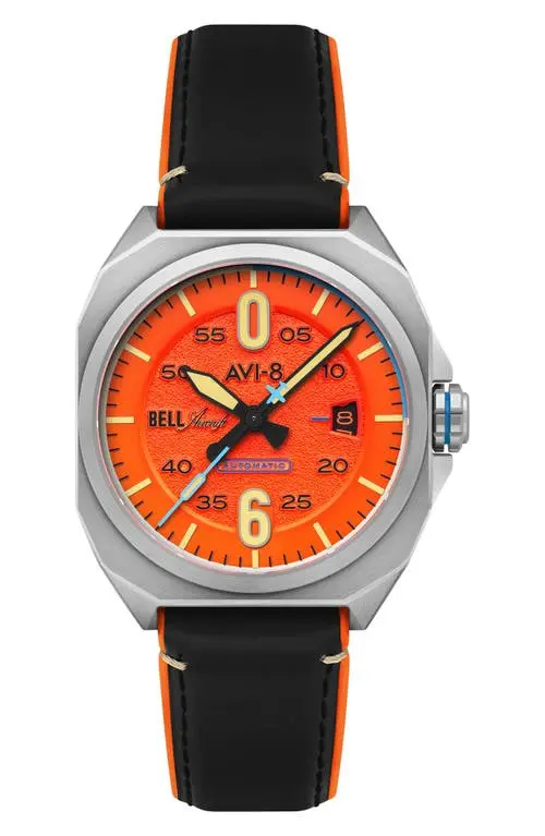 AVI-8 Bell X-1 Machbuster Automatic Leather/rubber Strap Watch - Orange