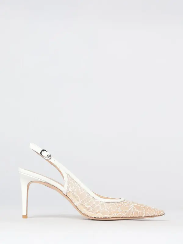 STUART WEITZMAN Lace Slingback Pumps With Mid Stiletto Heel - White