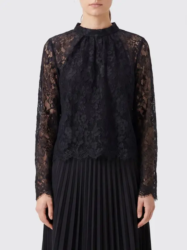 SELF-PORTRAIT Lace Long-sleeved Blouse With Crew Neck