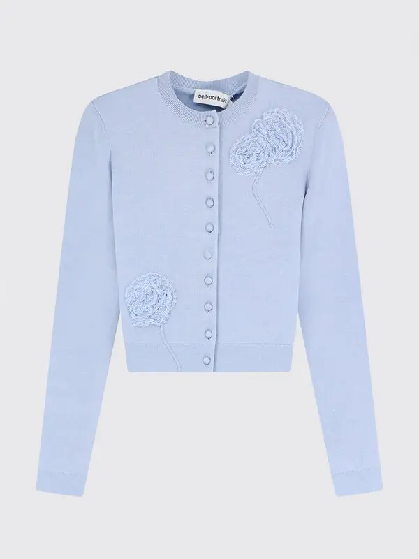SELF-PORTRAIT Slim Fit Wool Blend Cardigan With Flower Appliqu