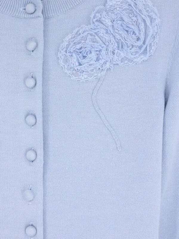 SELF-PORTRAIT Slim Fit Wool Blend Cardigan With Flower Appliqu