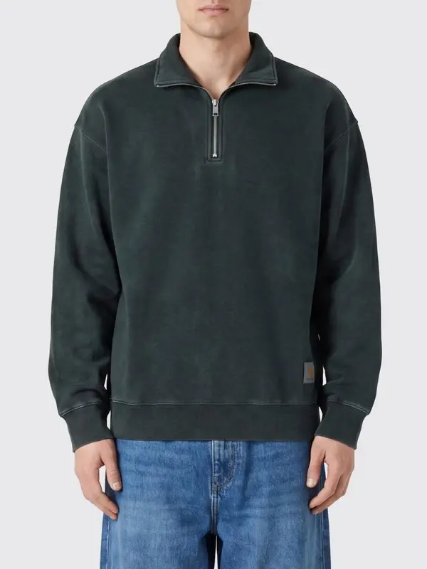 Carhartt Work In Progress Long-sleeved Cotton Polo Shirt With Zip Closure - Black