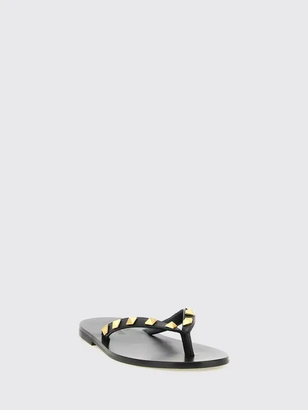 Valentino Garavani Rockstud Flat Thong Sandals In Leather With Studs - Black