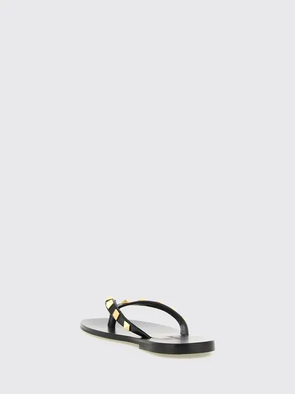 Valentino Garavani Rockstud Flat Thong Sandals In Leather With Studs - Black