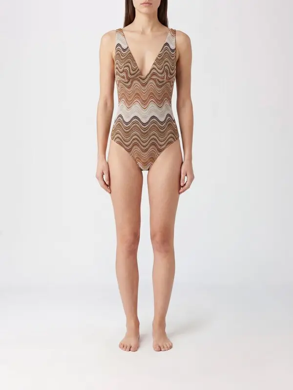 MC2 SAINT BARTH Wave Print Lurex One-piece Swimsuit With V-neck - Multicolor
