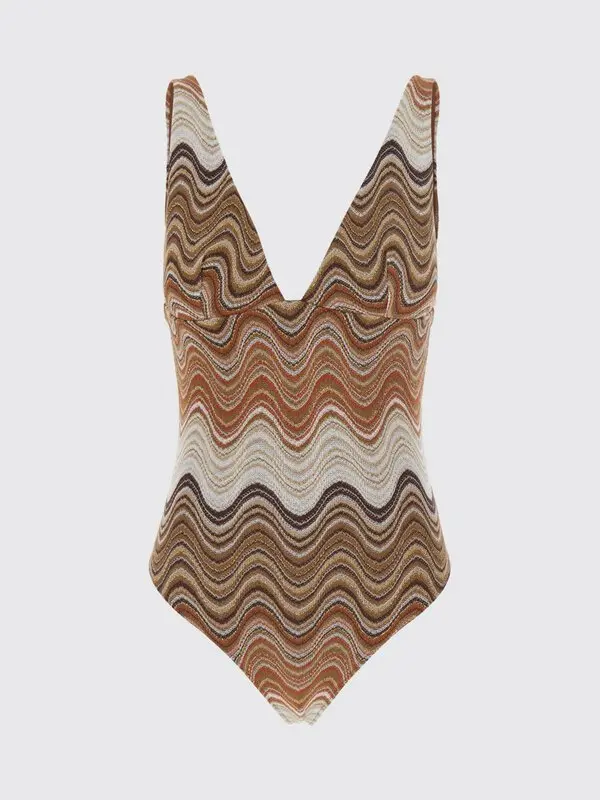 MC2 SAINT BARTH Wave Print Lurex One-piece Swimsuit With V-neck