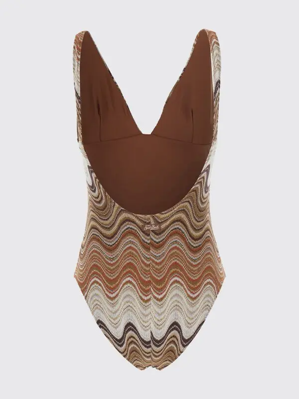 MC2 SAINT BARTH Wave Print Lurex One-piece Swimsuit With V-neck