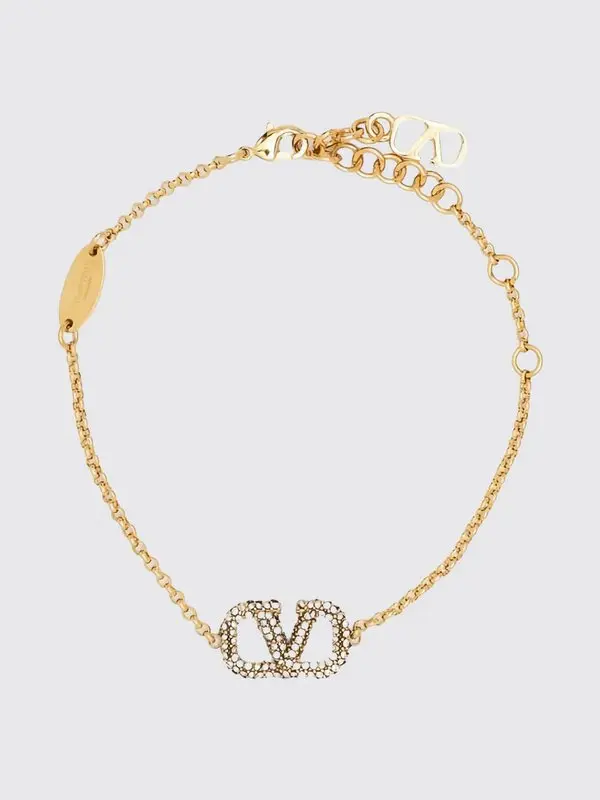 Valentino Garavani Goldtone Brass Vlogo Bracelet With Crystal Embellishments - Gold
