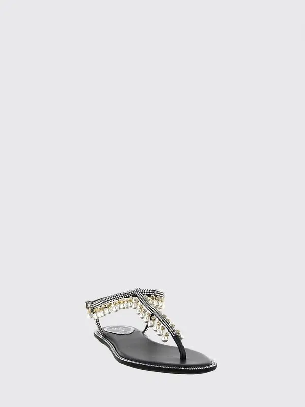 Rene Caovilla Diana Low-heeled Leather Thong Sandals With Pearls And Crystals