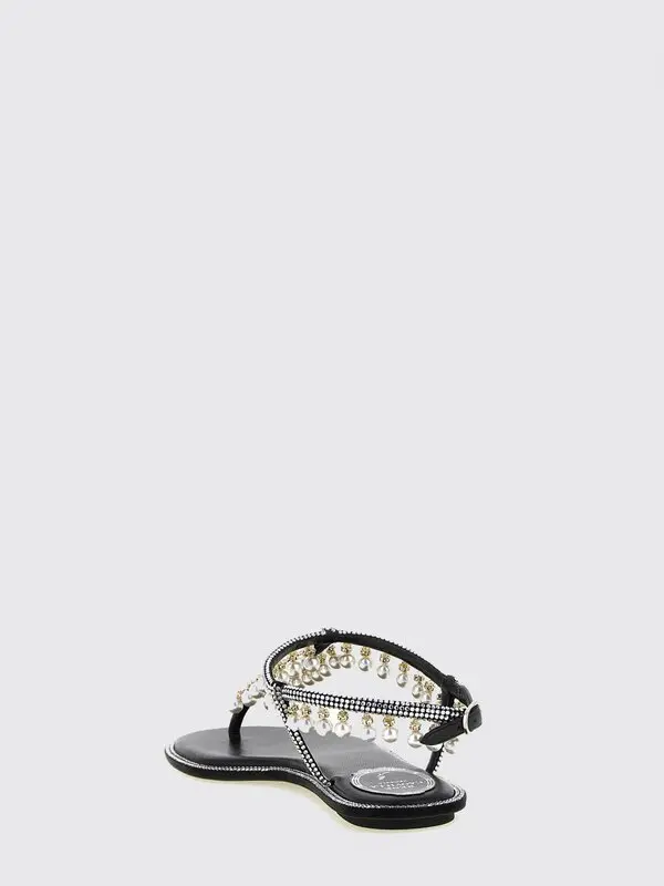 Rene Caovilla Diana Low-heeled Leather Thong Sandals With Pearls And Crystals