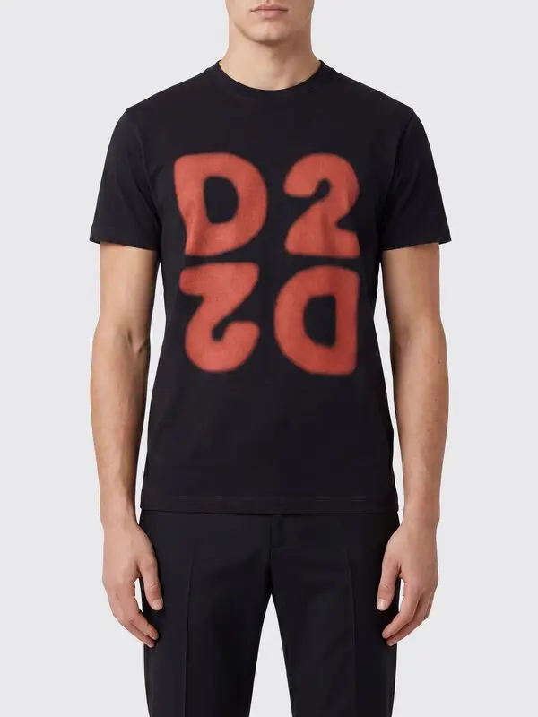 Dsquared2 Slim Fit Short-sleeved Cotton T-shirt With Printed Logo - Black