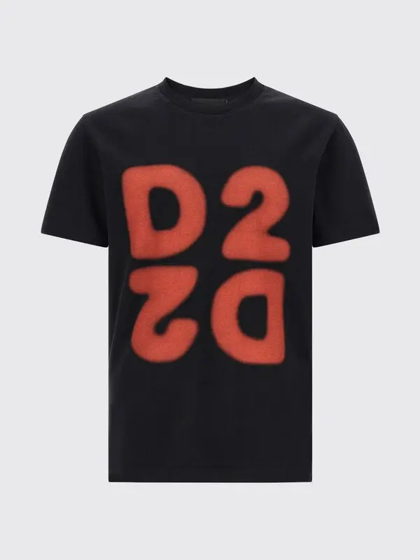 Dsquared2 Slim Fit Short-sleeved Cotton T-shirt With Printed Logo - Black