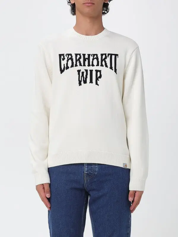 Carhartt Work In Progress All-over Jacquard Logo Cotton Crewneck Jumper - White