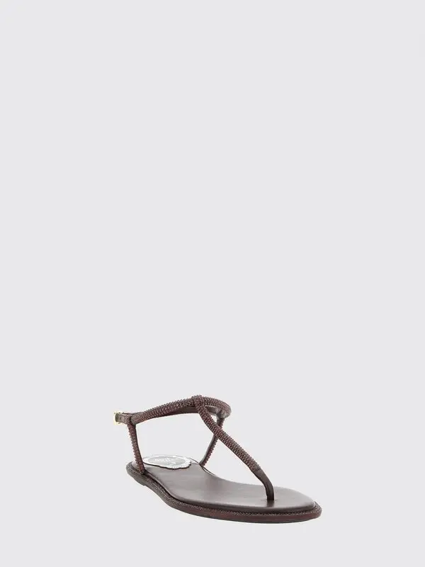 Rene Caovilla Diana Embellished Leather Thong Sandals - Brown