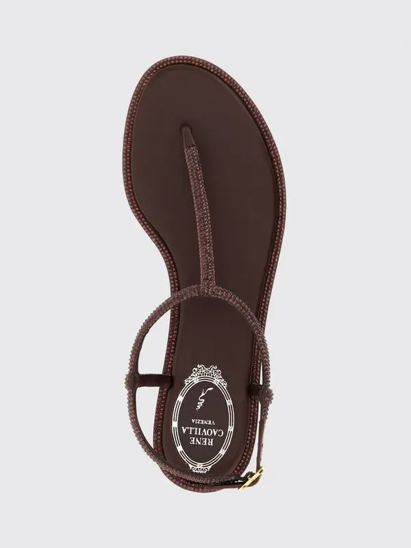 Rene Caovilla Diana Embellished Leather Thong Sandals - Brown