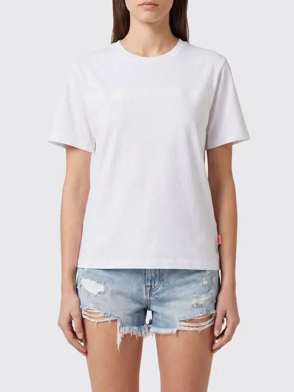 DIESEL® Crew Neck Cotton-blend T-shirt With Applied Logo - White