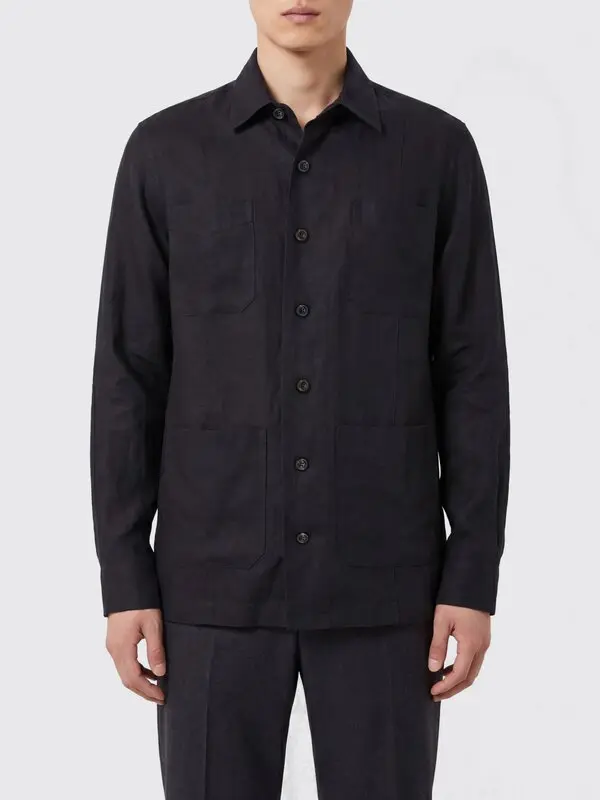 Brunello Cucinelli Casual Pure Linen Shirt With Patch Pocket - Black