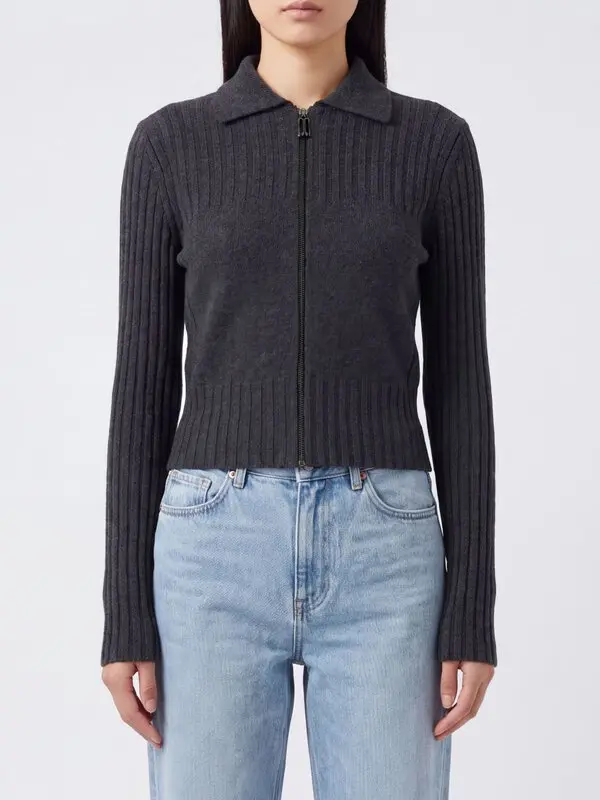 Victoria Beckham Ribbed Wool And Cashmere Zip Cardigan - Grey