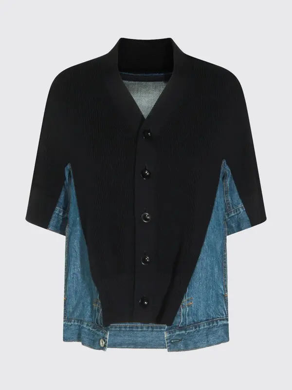 Sacai Bicolor Abstract Pattern Cotton Denim Cardigan