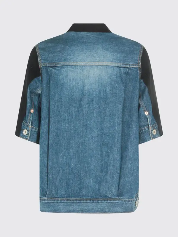 Sacai Bicolor Abstract Pattern Cotton Denim Cardigan