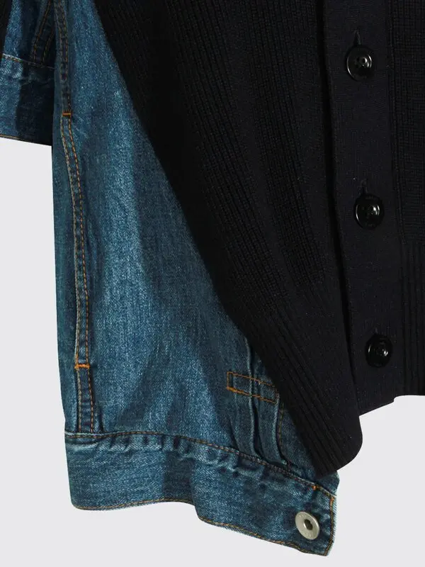 Sacai Bicolor Abstract Pattern Cotton Denim Cardigan