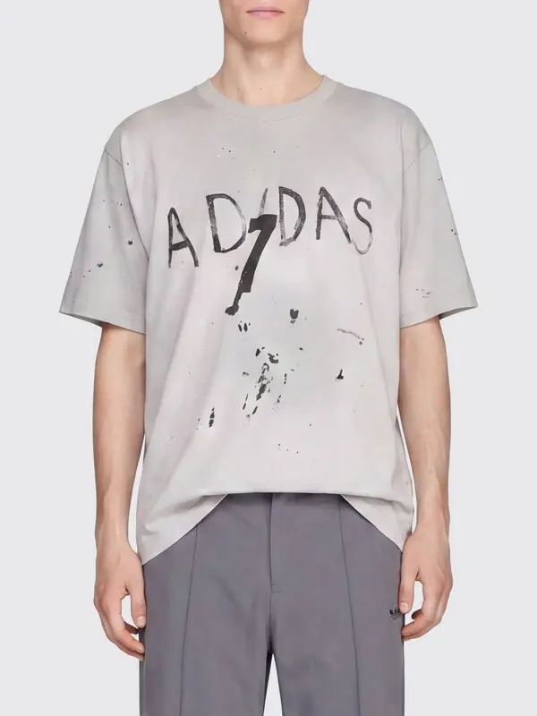 ADIDAS ORIGINALS Cotton T-shirt With A Contrasting Logo And Dropped Shoulders - Grey