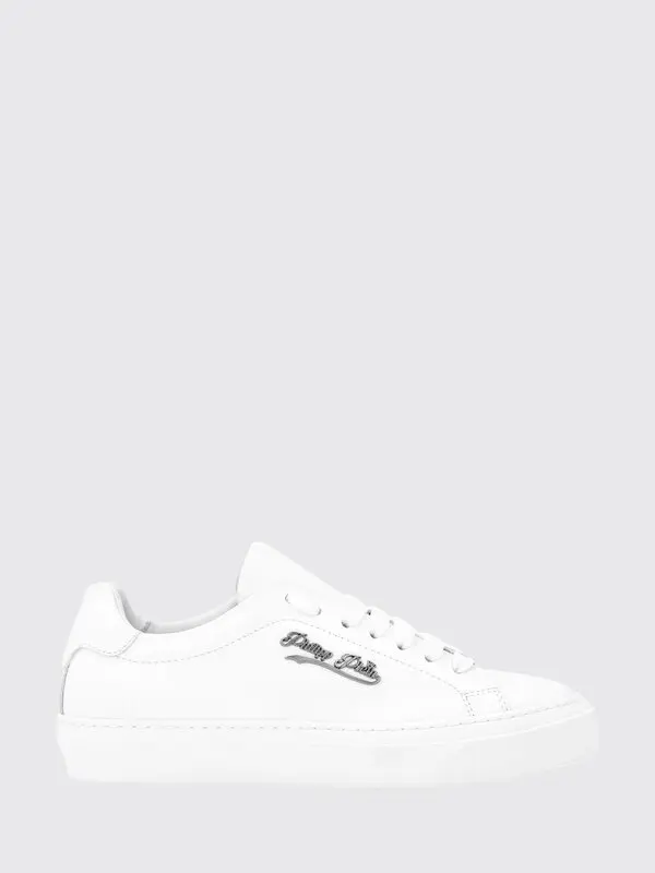 Philipp Plein Low Top Smooth Leather Sneakers With Applied Metal Logo - White