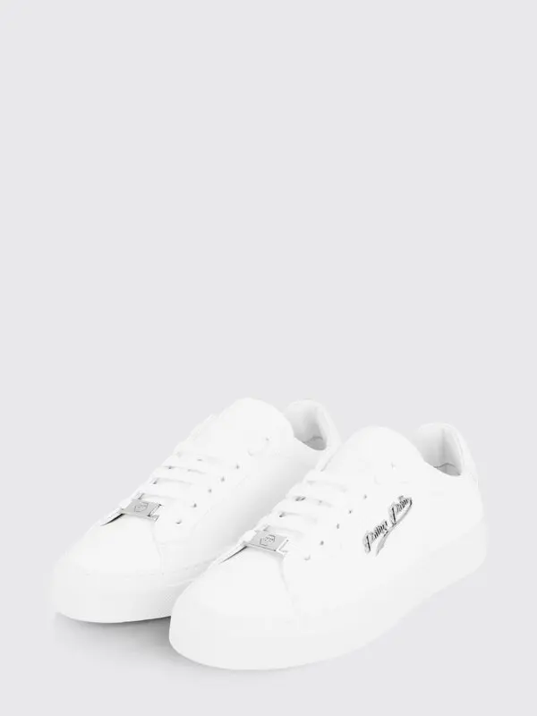 Philipp Plein Low Top Smooth Leather Sneakers With Applied Metal Logo - White