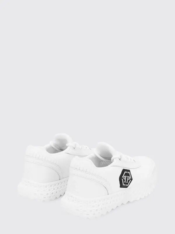 Philipp Plein Hexagon Runner Low-top Sneakers In Leather And Knit With Monogram - White