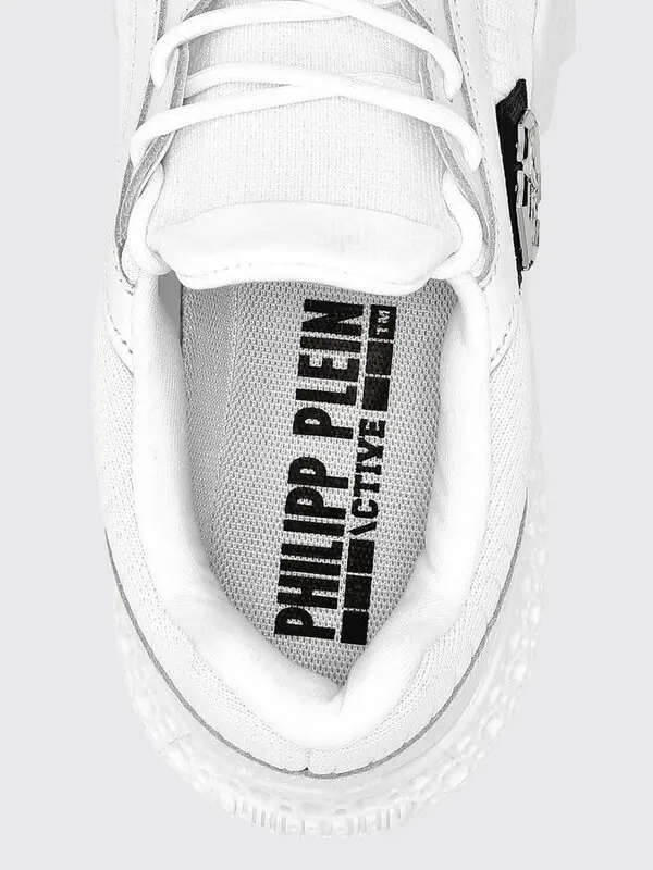 Philipp Plein Hexagon Runner Low-top Sneakers In Leather And Knit With Monogram - White