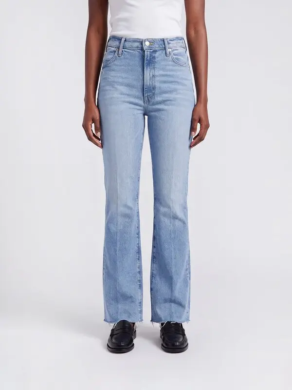MOTHER The Hustler Ankle Fray High-waisted Cropped Flare Jeans - Blue