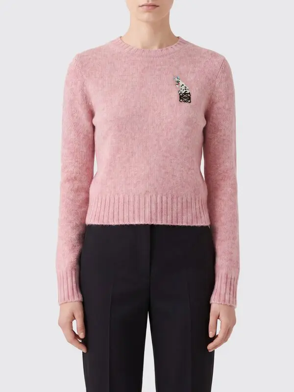 Loewe Slim Fit Wool Crewneck Jumper With Embroidered Anagram Logo - Pink