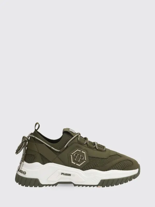 Philipp Plein Crochet Knit And Leather Low-top Sneakers With Metallic Hexagon Logo - Green