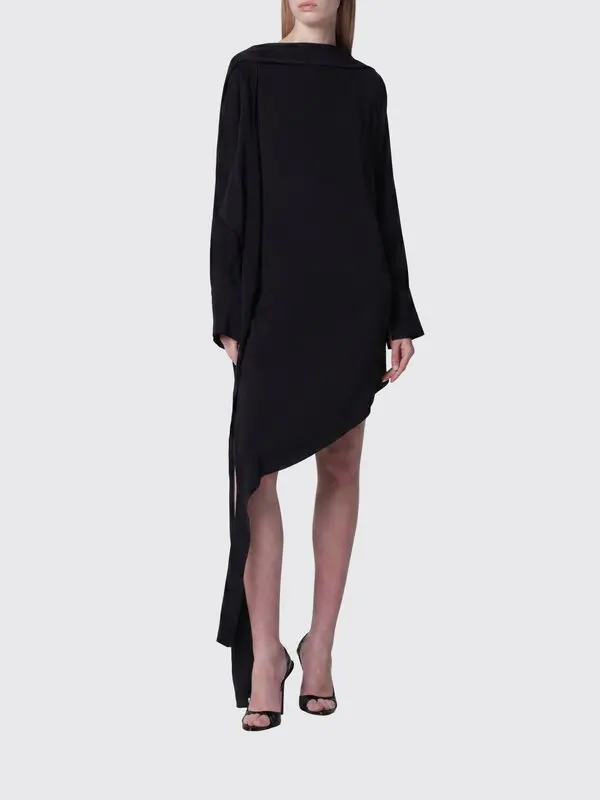 FRANCESCO MURANO Asymmetrical U-back Midi Dress In Silk Blend - Black