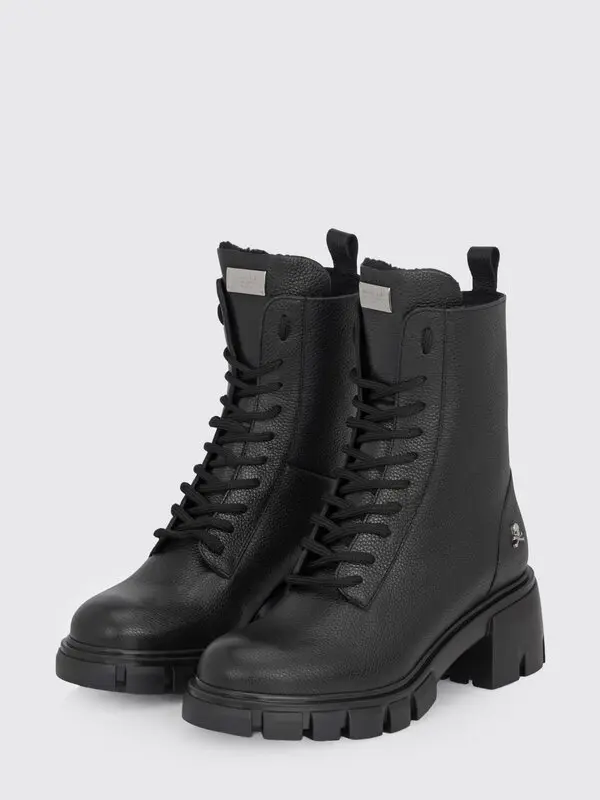 Philipp Plein Grained Leather Lace-up Combat Boots With Lug Sole