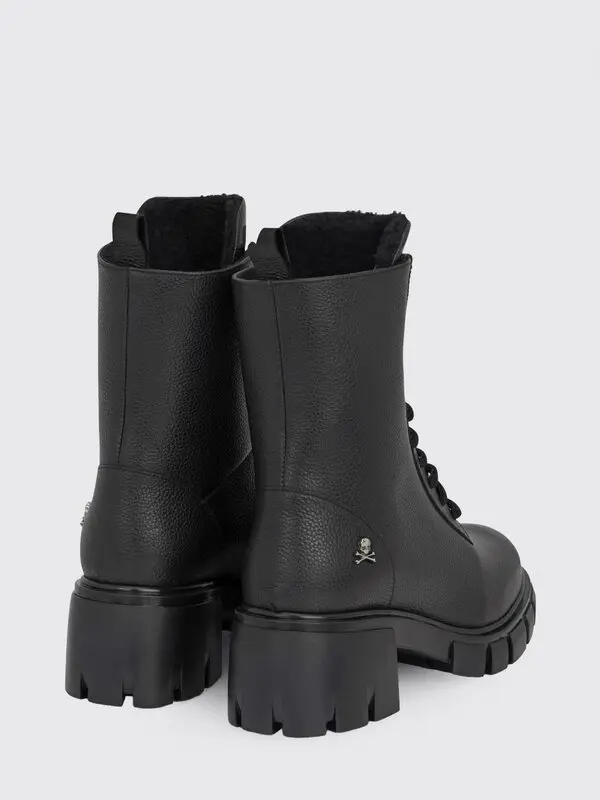 Philipp Plein Grained Leather Lace-up Combat Boots With Lug Sole