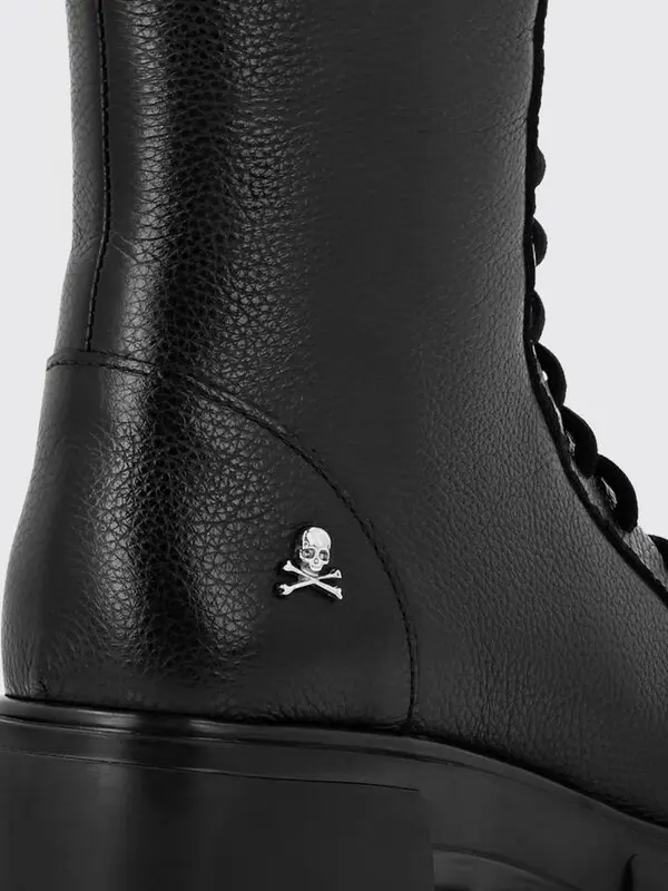 Philipp Plein Grained Leather Lace-up Combat Boots With Lug Sole