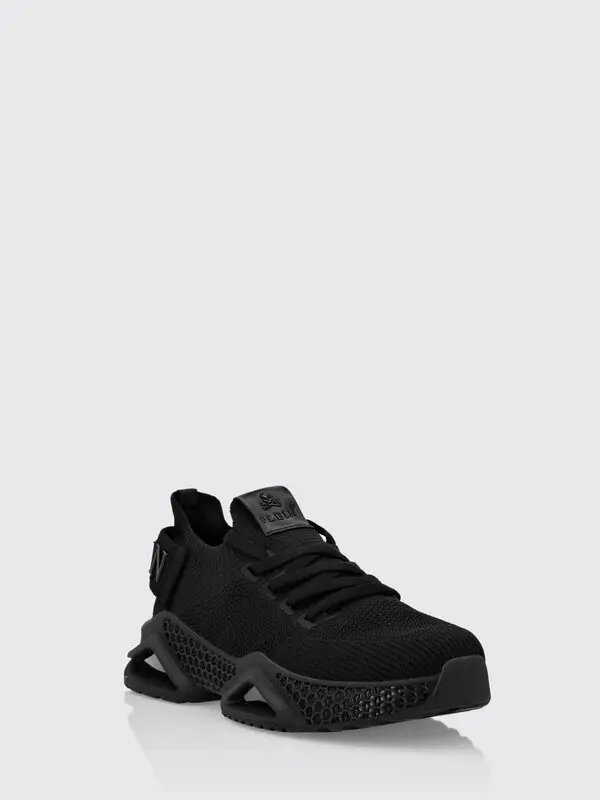 Philipp Plein Crochet Knit Low-top Sneakers With Elasticated Ankle And Logo - Black 2