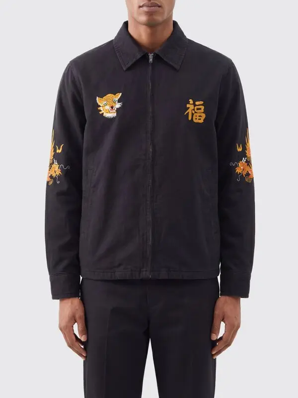 Y’s For X Masses Cotton Shirt Jacket With Graphic Print And Zip Closure - Black