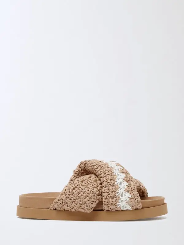 Fabiana Filippi Striped Crochet Cotton Mules - Beige