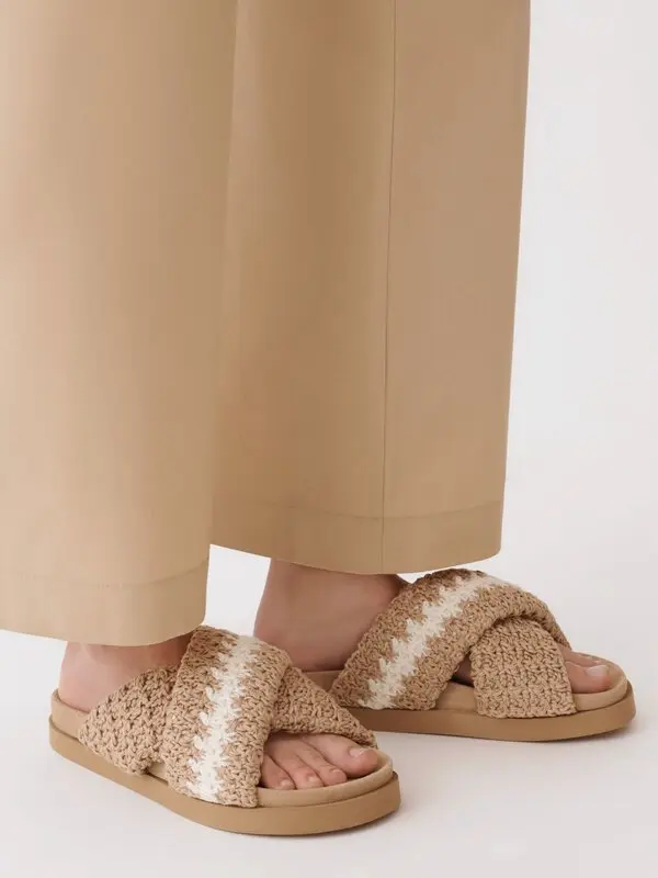 Fabiana Filippi Striped Crochet Cotton Mules - Beige