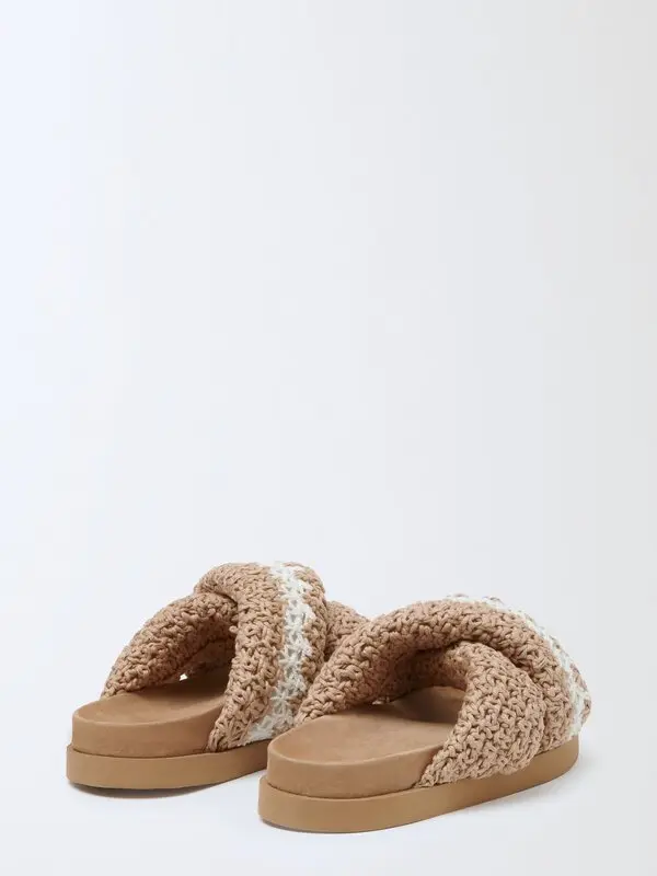 Fabiana Filippi Striped Crochet Cotton Mules - Beige