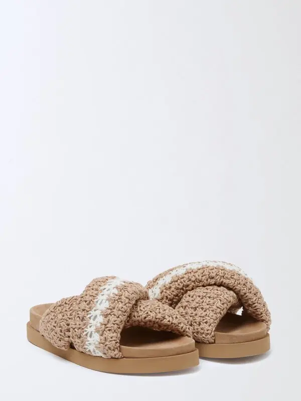 Fabiana Filippi Striped Crochet Cotton Mules - Beige