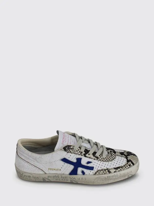 Premiata David Leather Trainers With Python-effect And Crackled Inserts
